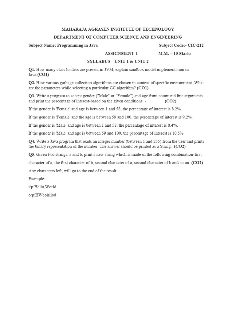 Assignment 1 Java CIC 212 | PDF