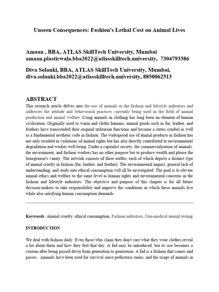 Unseen Consequences - Fashion's Lethal Cost On Animal Lives | PDF | Poaching | Crime & Violence