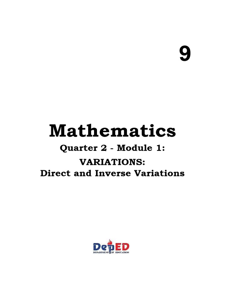 Math 9 q2 Week 1 Module 1 Variations Direct and Inverse Variations For Reproduction 1 | PDF ...