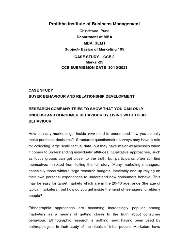 105 BOM - CCE 2 - Case Study | PDF | Ethnography | Consumer Behaviour