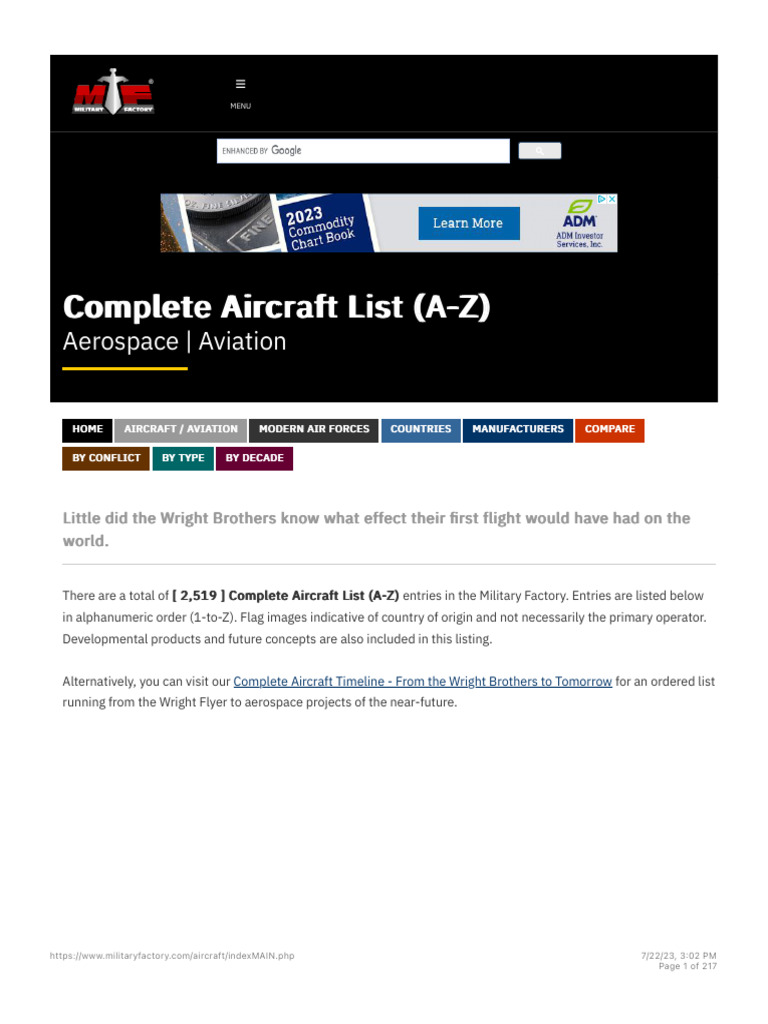 Complete Aircraft List (A-Z) - Min | PDF | Transport | Vehicles