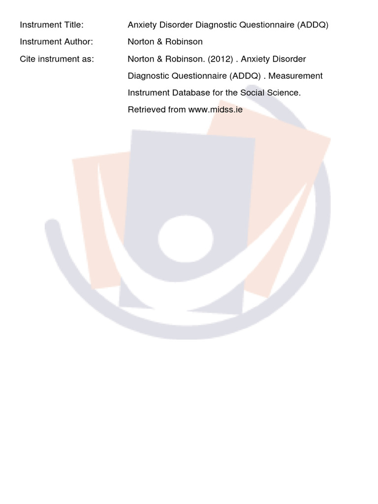 Anxiety Disorder Diagnostic Questionnaire (ADDQ) | PDF | Anxiety ...