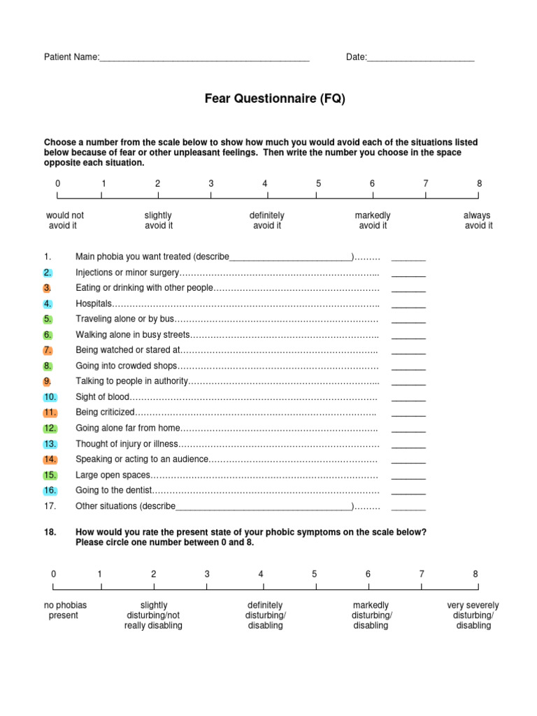 Fear Questionnaire | PDF | Phobia | Psychology