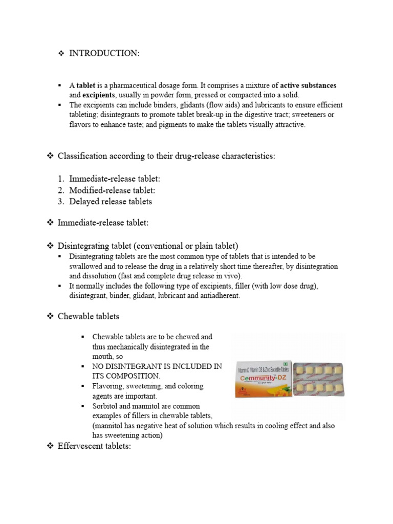 Types of Tablet | PDF | Tablet (Pharmacy) | Chemistry