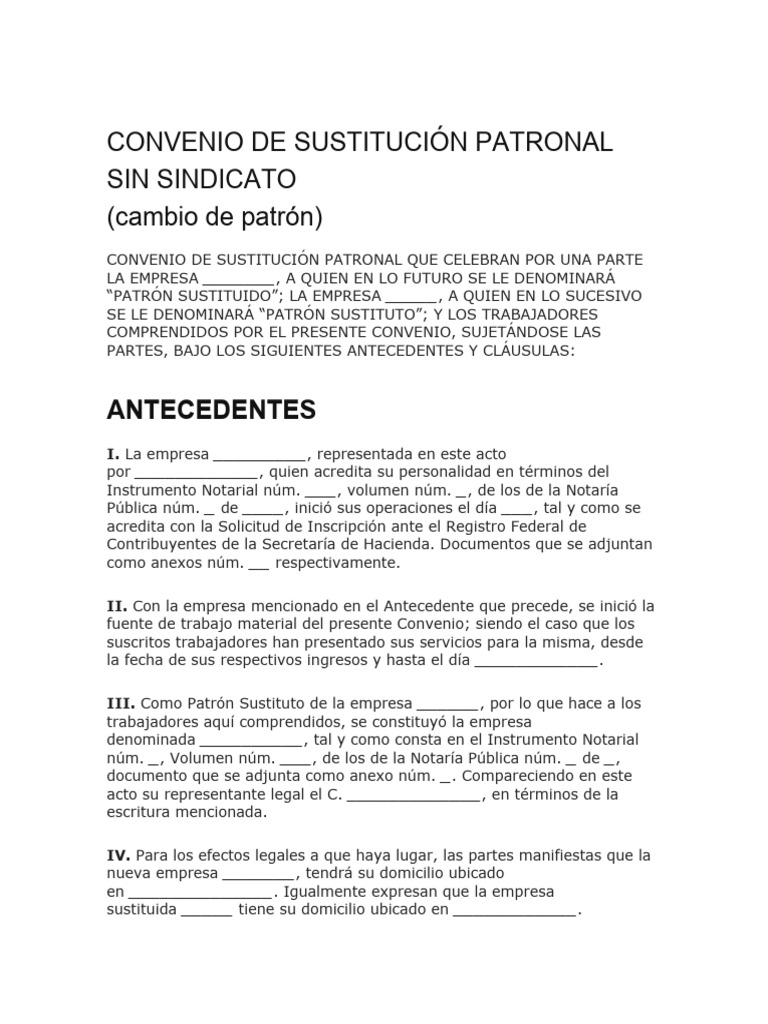CONVENIO DE SUSTITUCIÓN PATRONAL SIN SINDICATO | PDF | Justicia ...