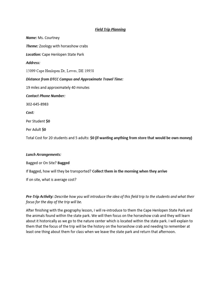 Field Trip Plan | PDF