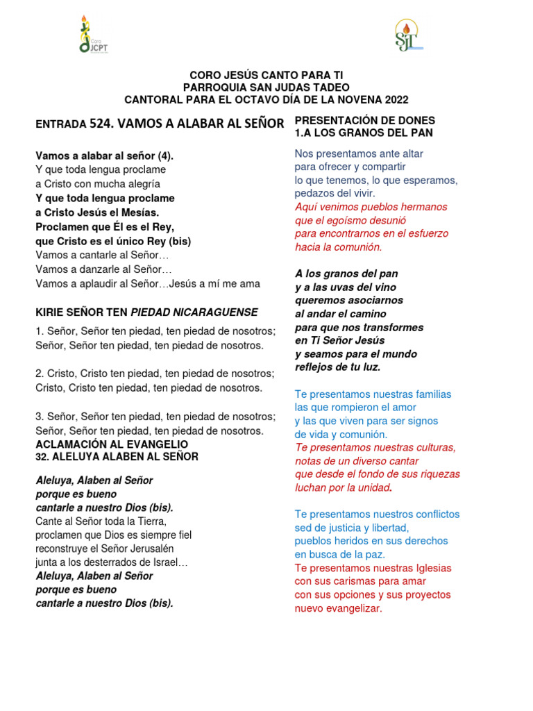 Cantoral Octavo Dia de La Novena 2022 | PDF | eucaristía | Cristo (título)