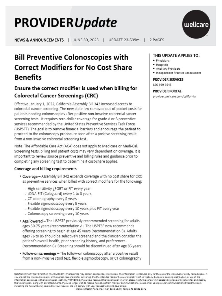 CA Care Provider Notification 023 539 2023 R | PDF | Colonoscopy ...
