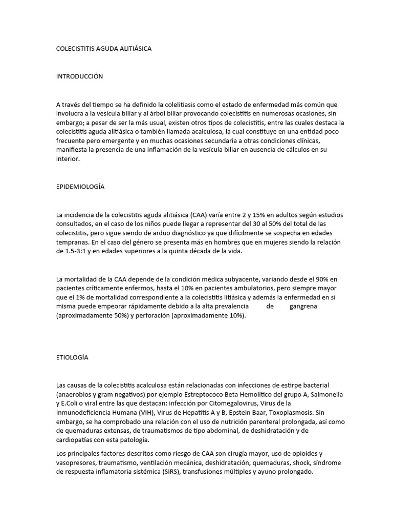 Colecistitis Aguda Alitiásica 01 | PDF | Medicina | Causas de la muerte Colecistitis Aguda Alitiásica 01 | PDF | Medicina | Causas de la muerte