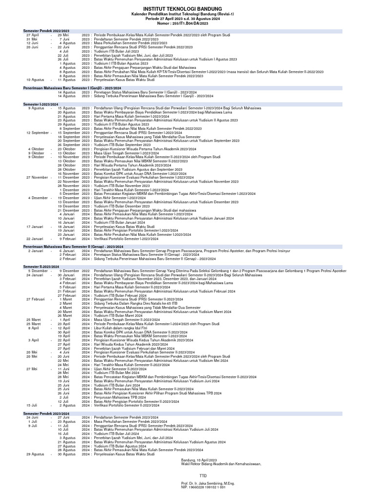 Kalender Akademik ITB 2023-2024 | PDF