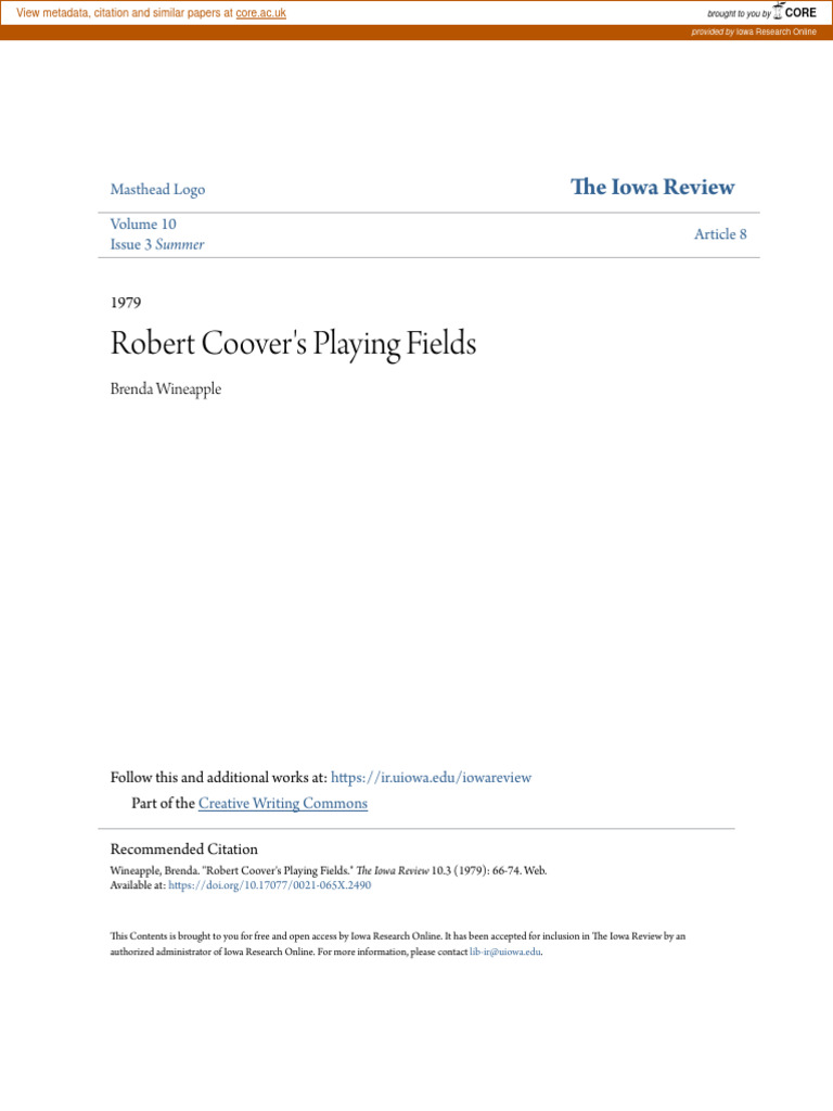 Robert Coover's Playing Fields | PDF | Experience | Imagination