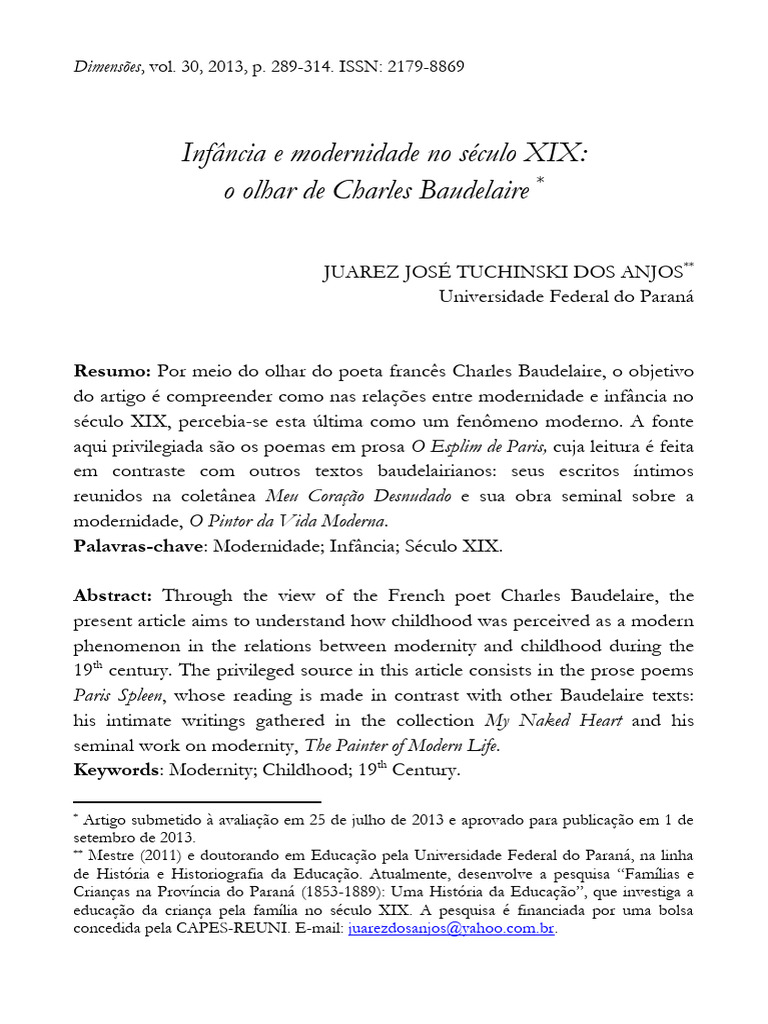 Infância e Modernidade No Século XIX: o Olhar de Charles Baudelaire | PDF | Tempo | Modernidade
