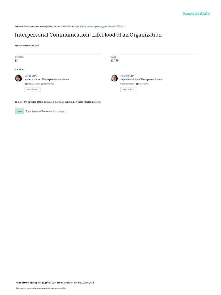 Interpersonal Communication Lifeblood of An Organi | PDF ...