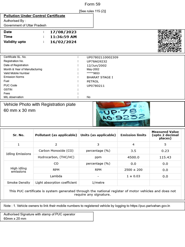 Vehicle Photo With Registration Plate 60 MM X 30 MM: Pollution Under ...