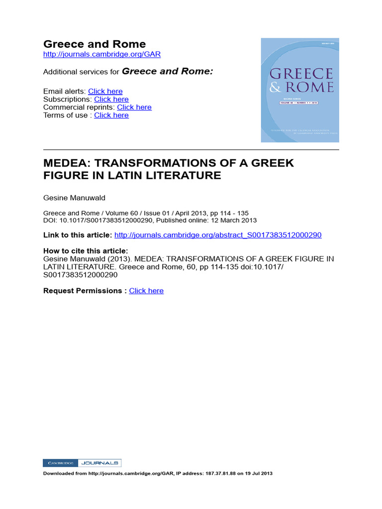 Medea-Transformations of A Greek Figure in Roman Literatures - Gesine Manuwald | PDF | Jason ...