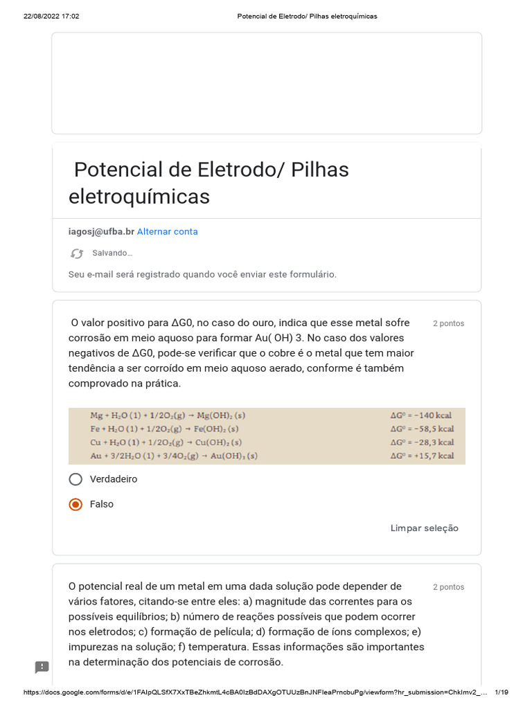 Potencial de Eletrodo_ Pilhas eletroquímicas | PDF | Corrosão | Eletrodo