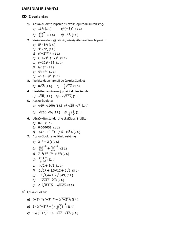 Laipsniai Ir Saknys ND | PDF