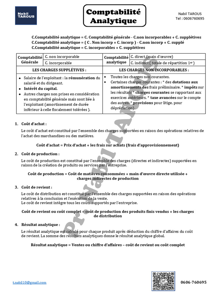 Résumé de la Comptabilité Analytique | PDF | Comptabilité | Dépréciation