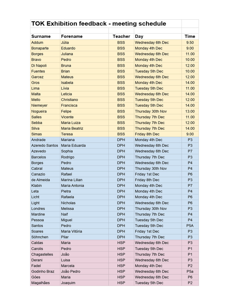 TOK Exhibition Feedback - Meeting Schedule | PDF