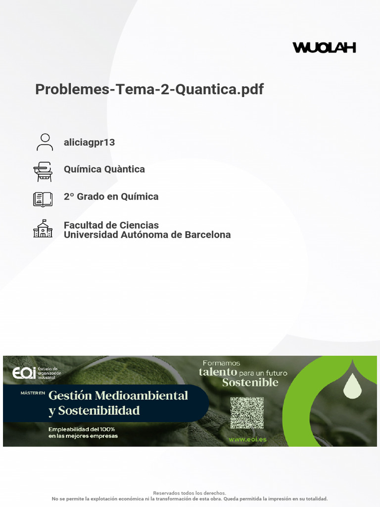 Problemes Tema 2 Quantica | PDF