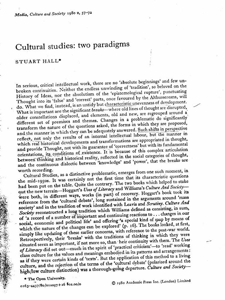 Hall - Cultural - Studies - 2 - Paradigms | PDF