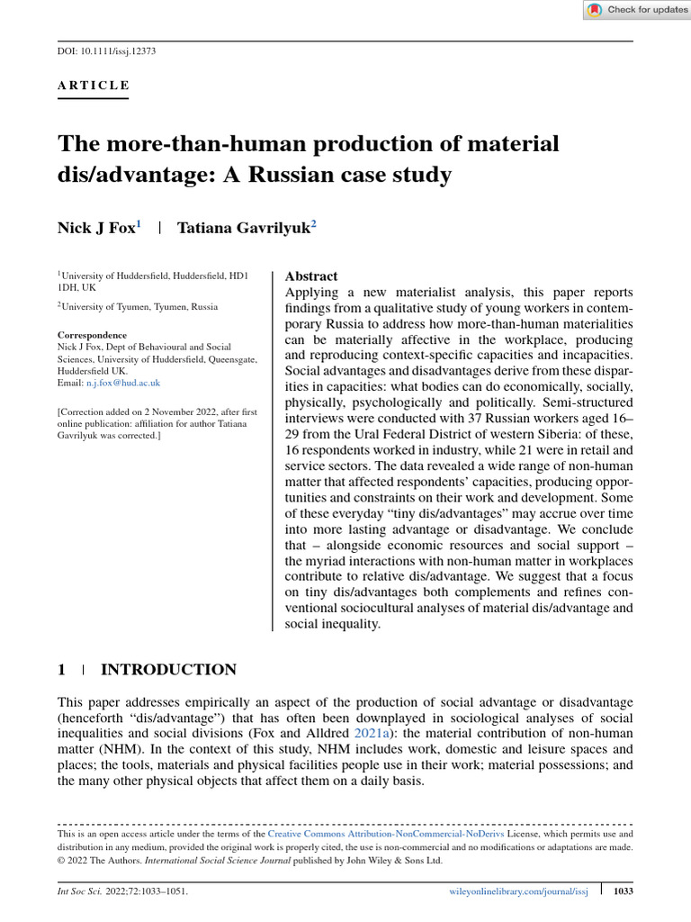 Int Social Sci J - 2022 - Fox - The More Than Human Production of ...