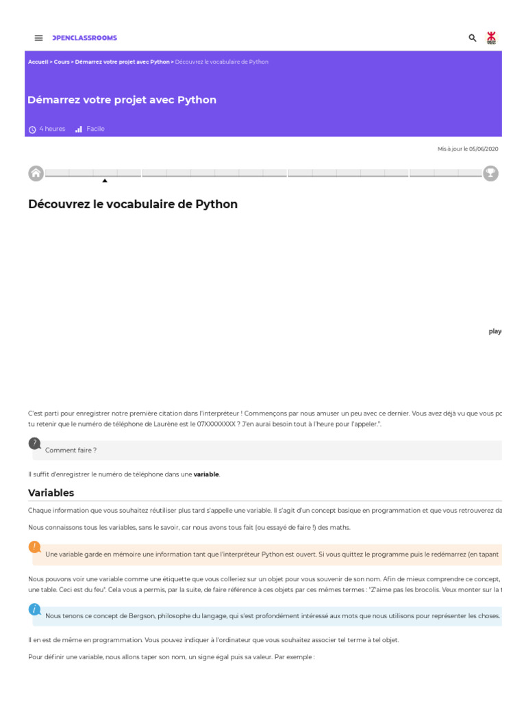 4découvrez Le Vocabulaire de Python - Démarrez Votre Projet Avec Python - OpenClassrooms | PDF ...
