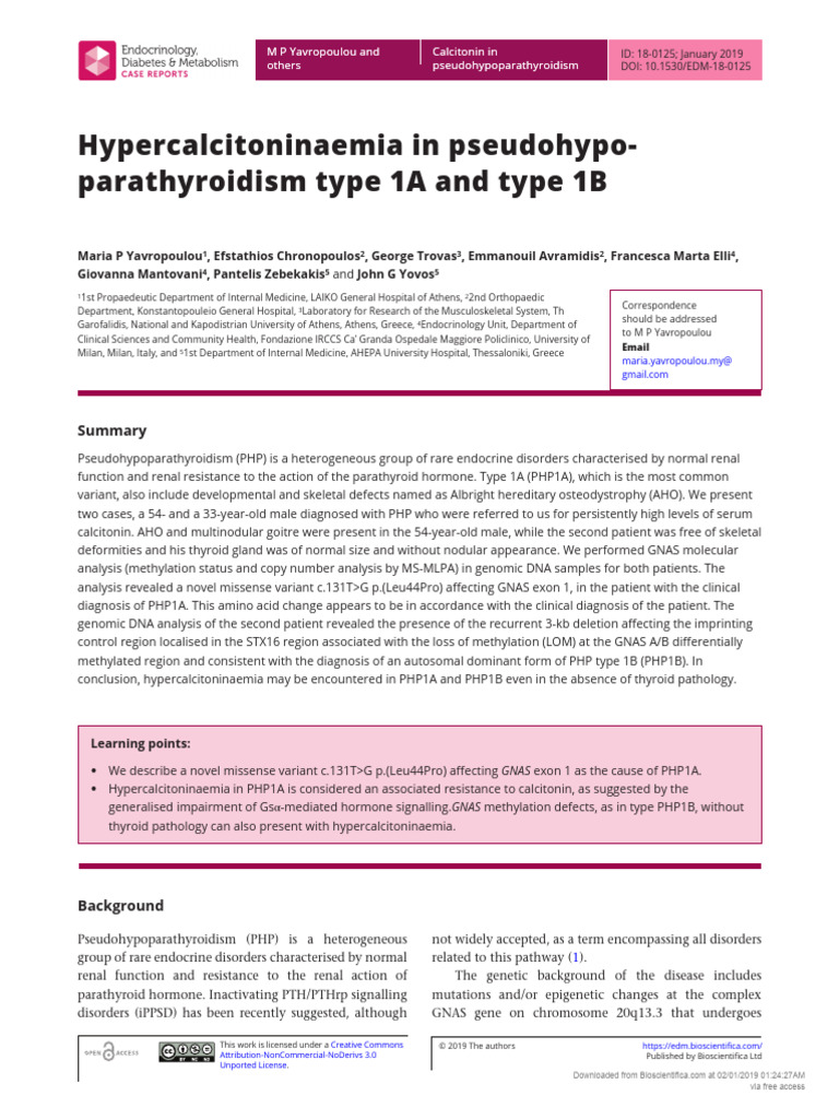 Hypercalcitoninaemia in PHP1A & PHP1B | PDF | Diseases And Disorders ...