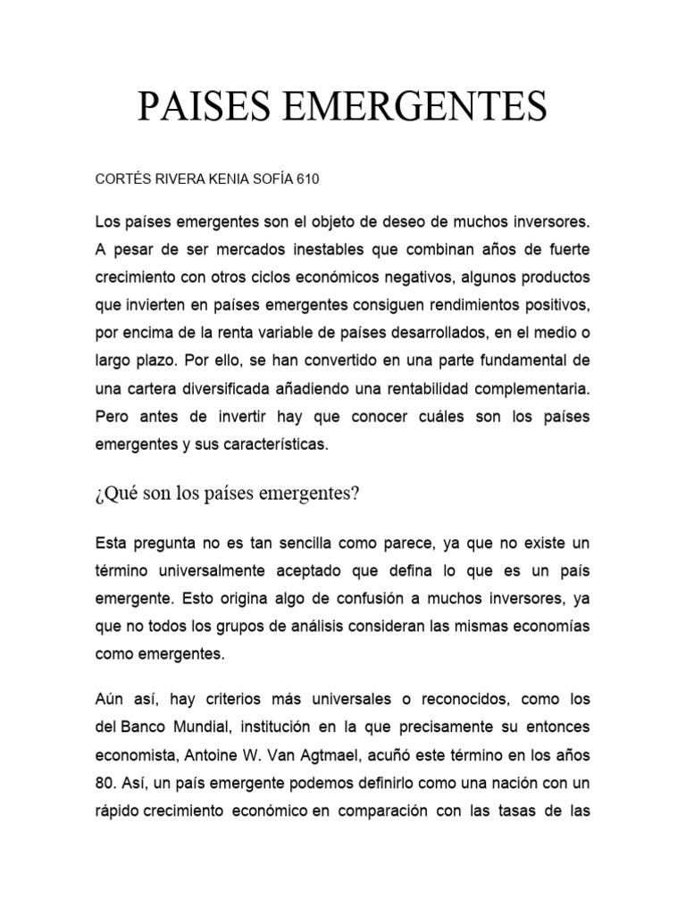 Características de los Países Emergentes | PDF | Crecimiento económico ...