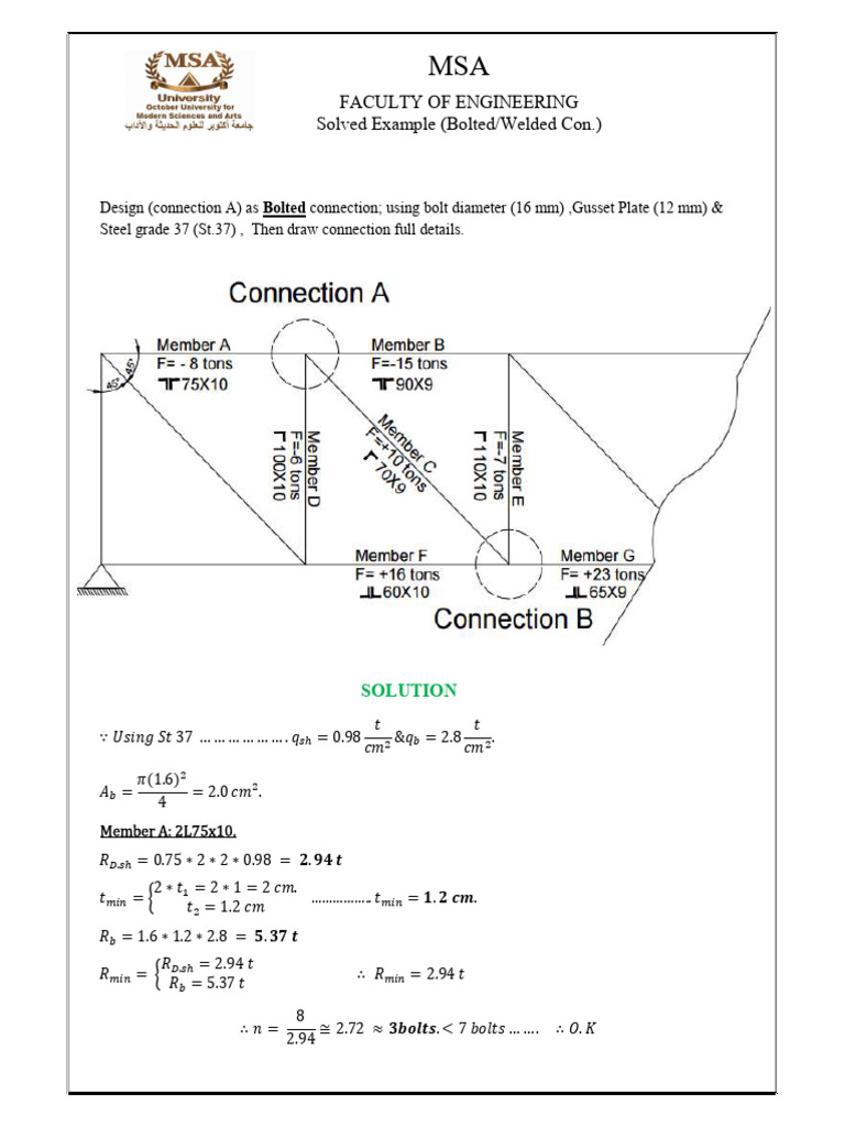 Bolted Connection - Solved Example | PDF | Steel | Mechanical Engineering