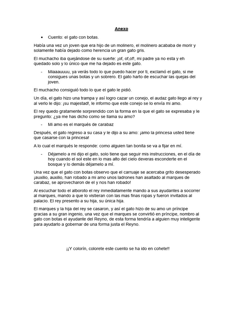 Cuento Gato Con Botas Pdf