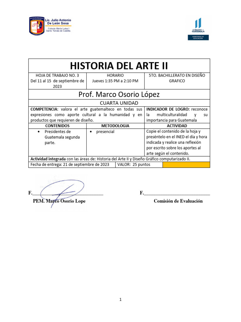 Hoja de Trabajo No. 3 Historia Del Arte II Cuarta Unidad | PDF | Guatemala | Centroamérica