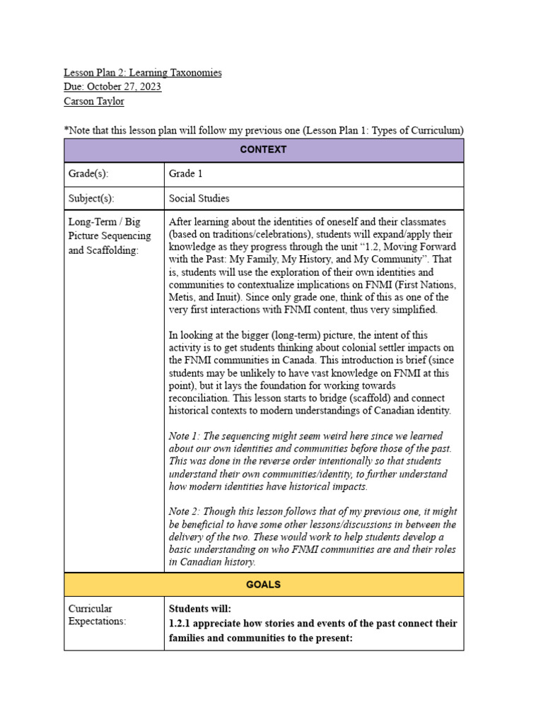 Lesson Plan 2 Learning Taxonomies 1 3 | PDF | Identity (Social Science ...