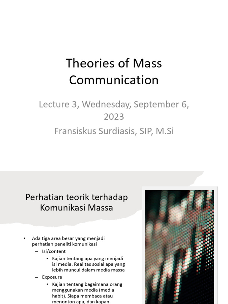 Lecture 3 - Theories of Mass Communication | PDF