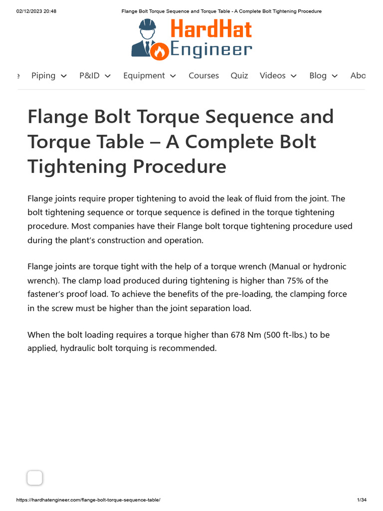 Flange Bolt Torque Sequence and Torque Table - A Complete Bolt ...
