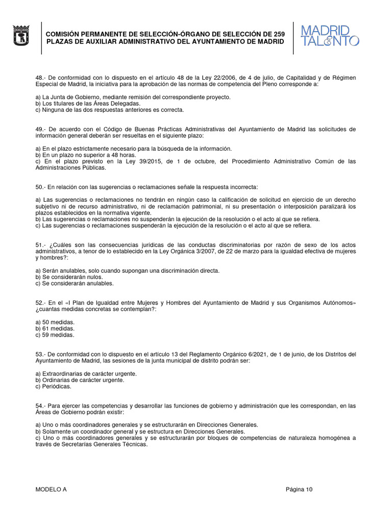 Exámenes Auxiliar Administrativo 2 | PDF | Gobierno local | Madrid