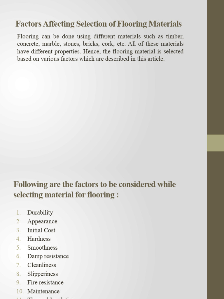 Factor Affecting Flooring | PDF | Flooring | Concrete