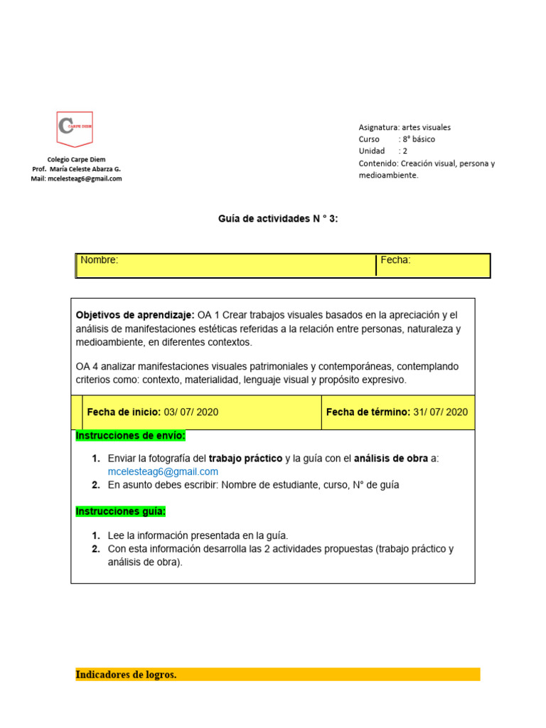 guia de trabajo 8° básico | PDF | Dibujo