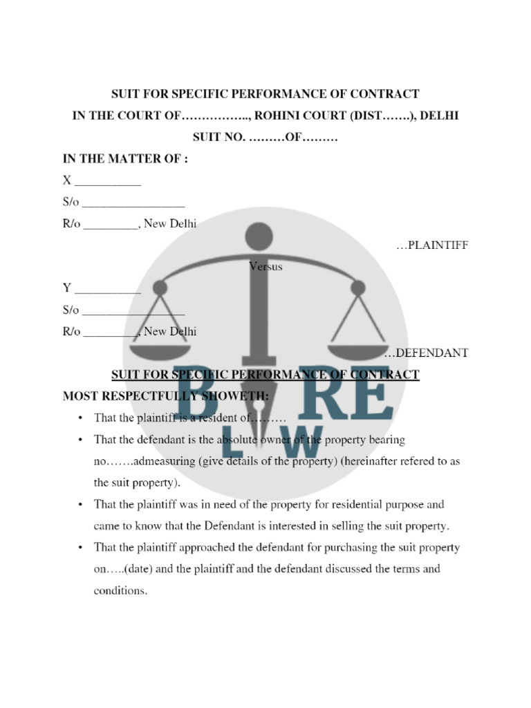 Suit For Specific Performance of Contract | PDF