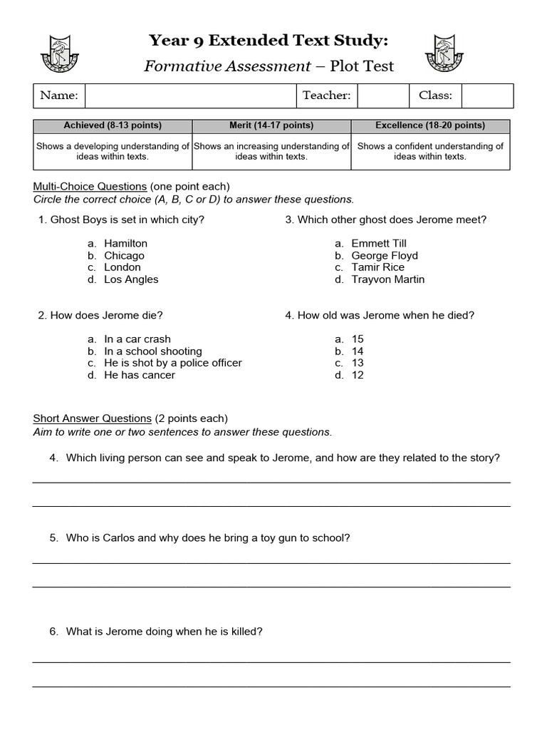 Ghost Boys Plot Test | PDF
