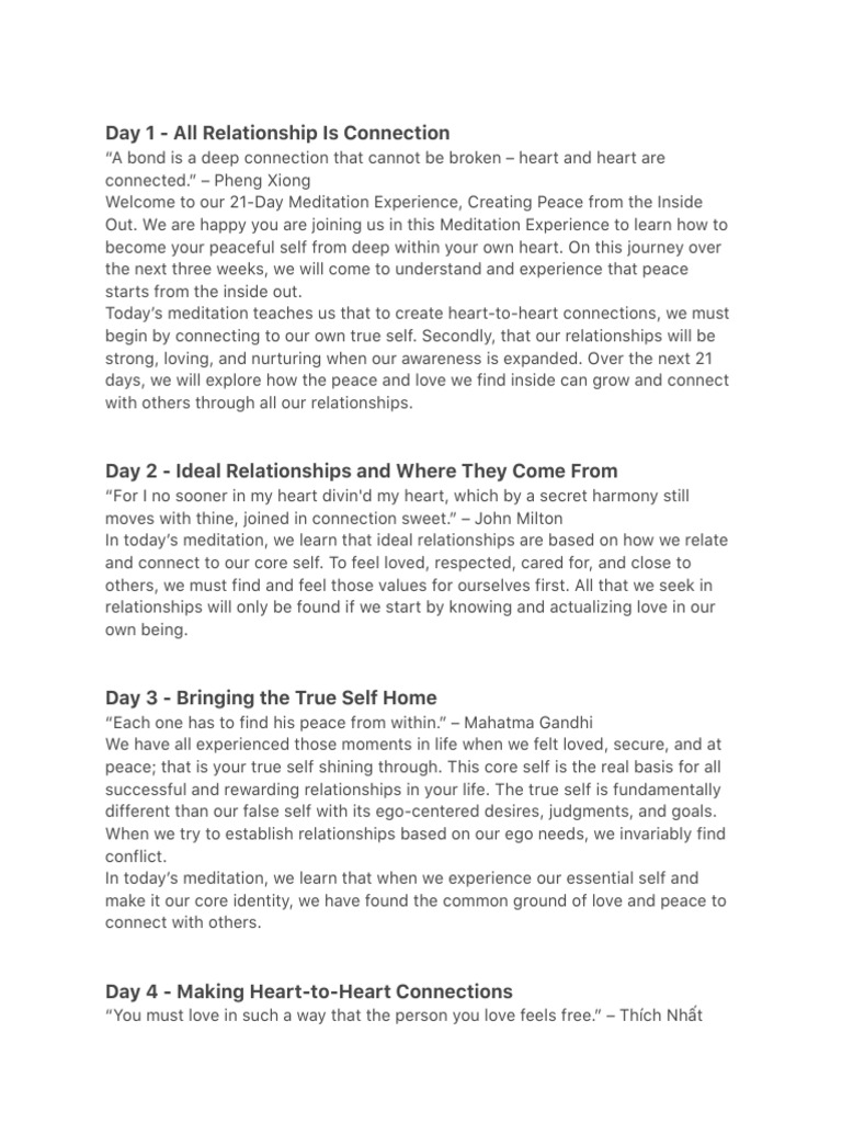 Day 1 - All Relationship Is Connection | PDF | Meditation | Love