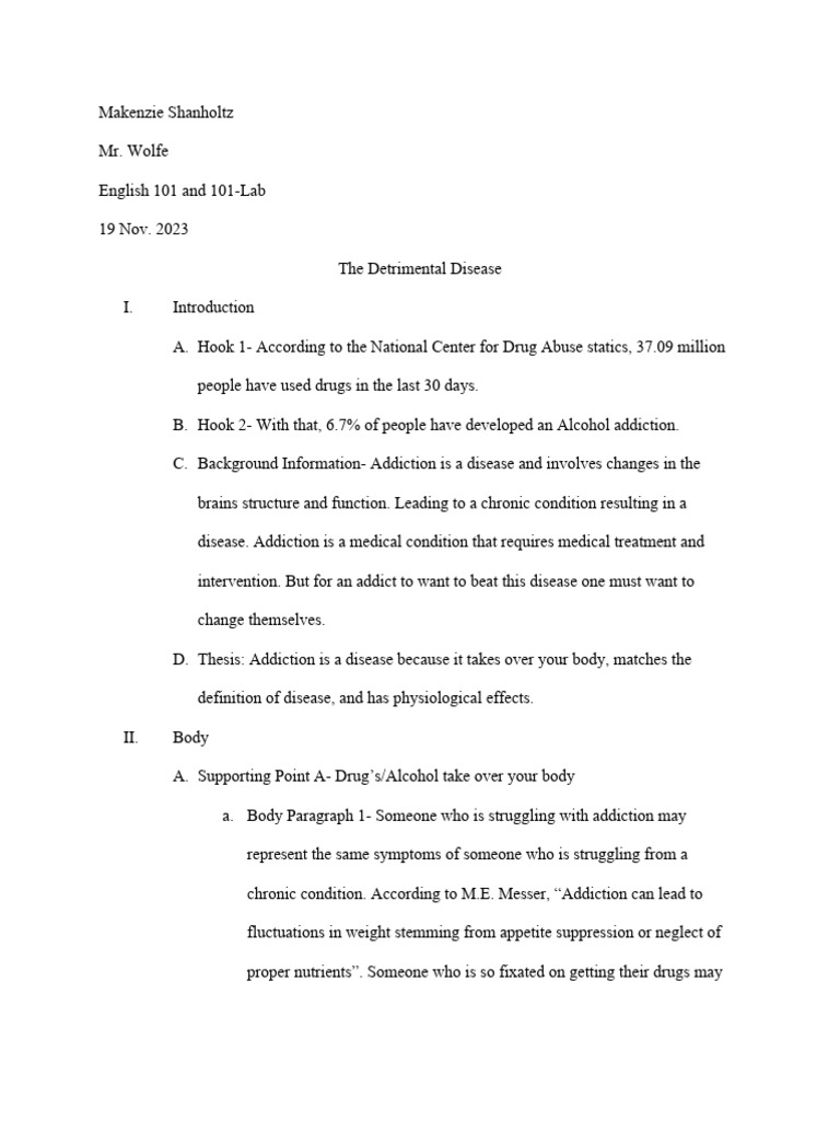 Mla Research Paper Outline Example | PDF | Alcoholism | Substance Abuse