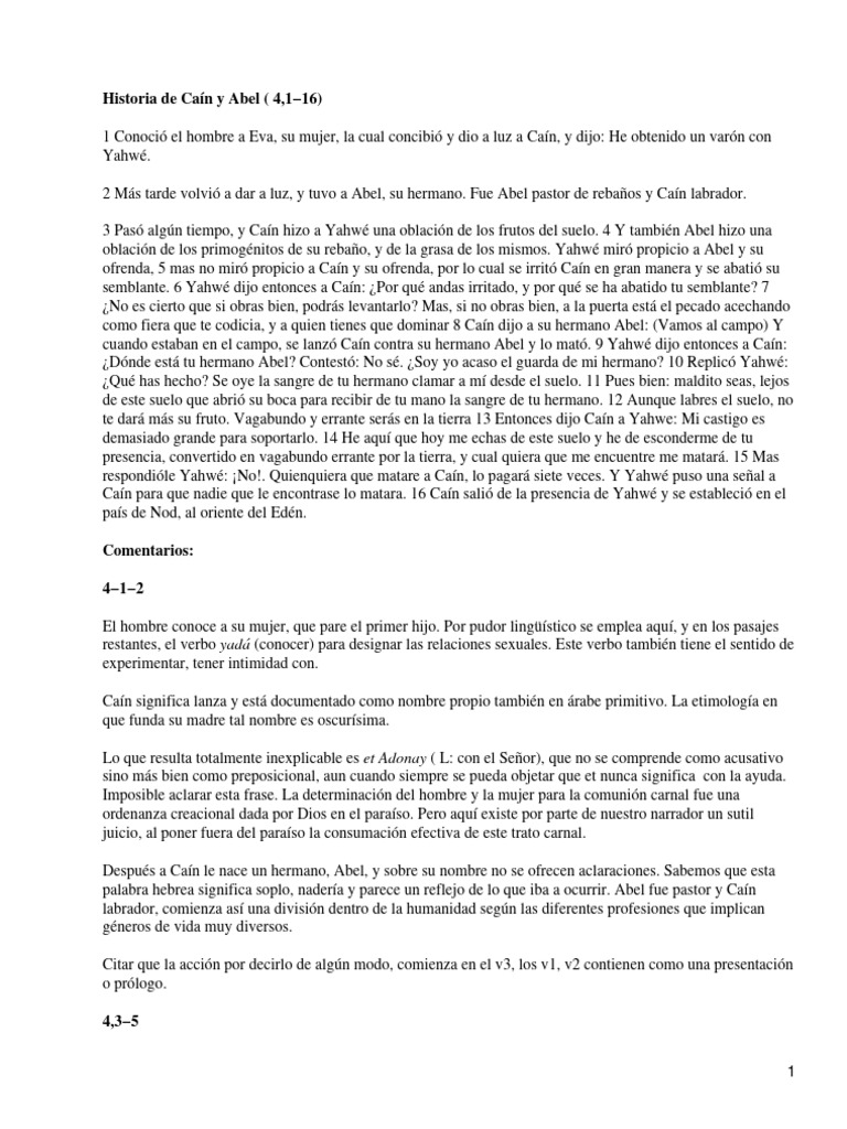 Historia de Caín y Abel (4,1 16) | PDF | Dios | Humano