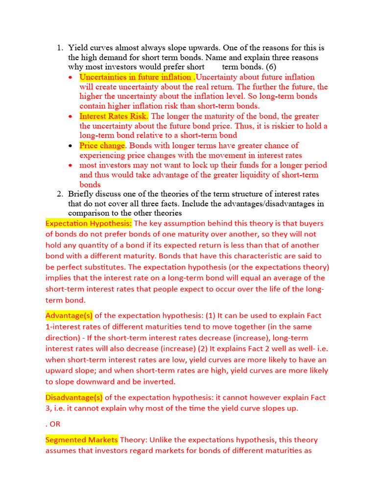 Unit 3 Tutorial Questions Memo | PDF | Yield Curve | Interest