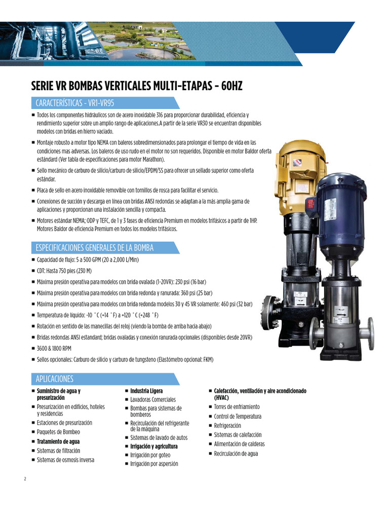 Franklin Electric Especificaciones Generales Serie Vr B Pdf