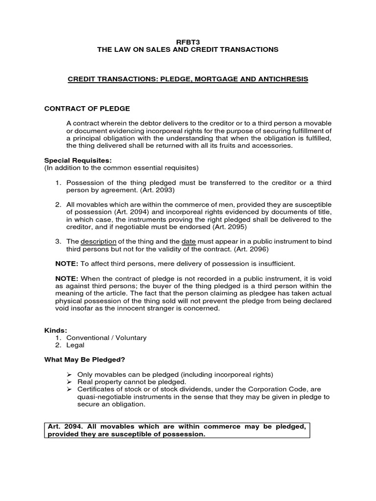 Notes On Credit Transactions | PDF | Mortgage Law | Foreclosure