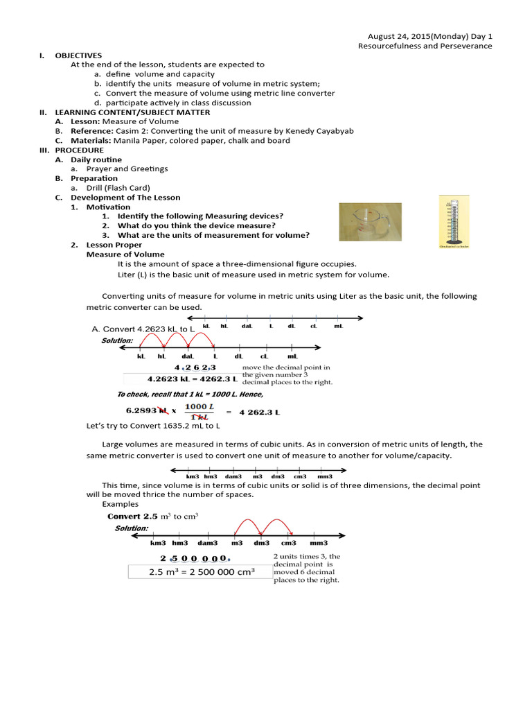 Agust 24 Measure of Volume | PDF | Volume | Litre