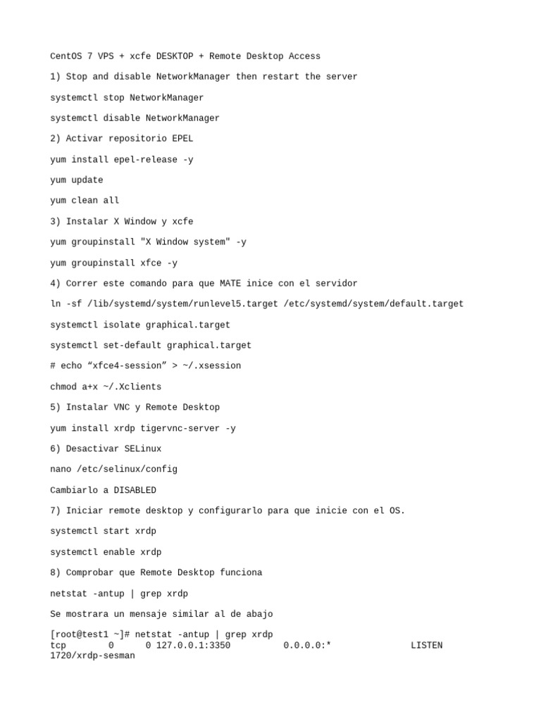 CentOS 7: Install XFCE & Remote Desktop | PDF