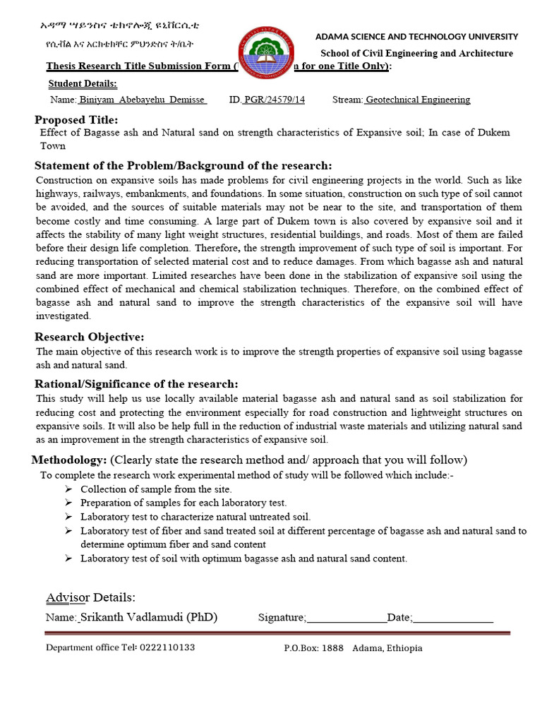 #3 PG Thesis - Research Title Submission Form | PDF | Soil | Civil ...