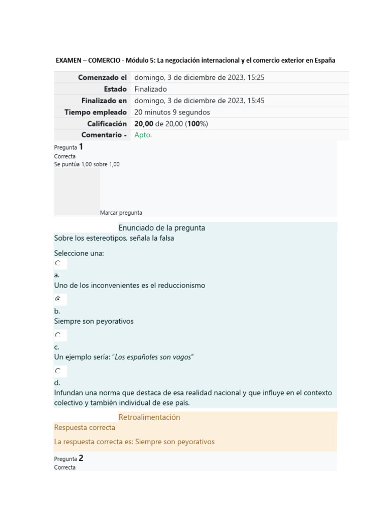 EXAMEN - COMERCIO - Módulo 5 La Negociación Internacional y El Comercio Exterior en España | PDF ...